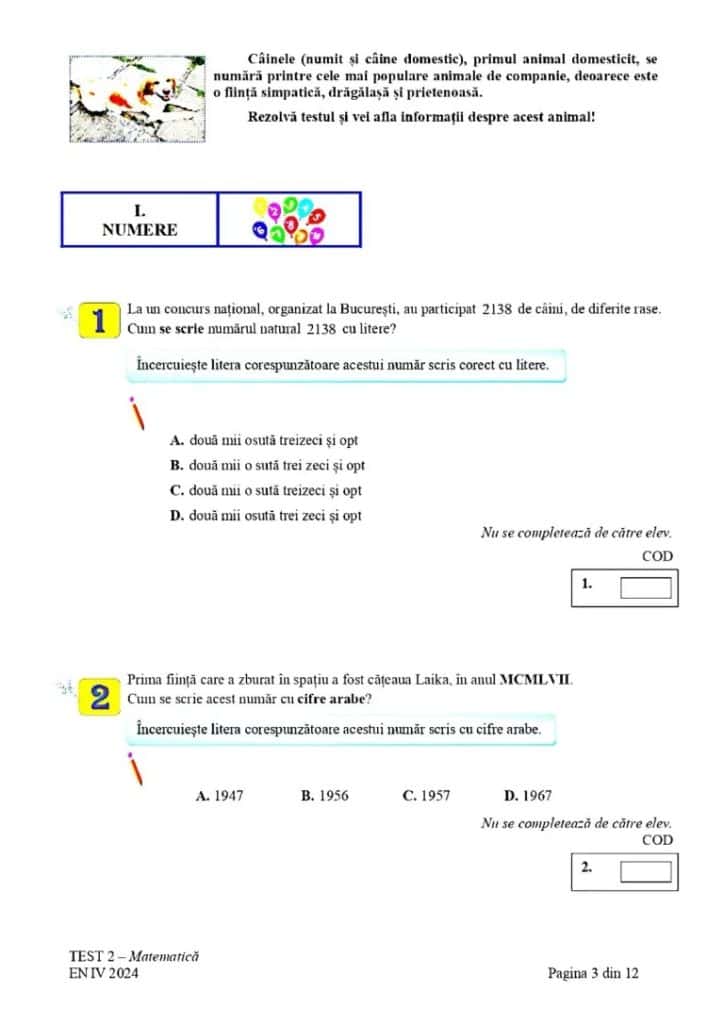 Evaluare Națională 2024 clasa a IV-a. Subiectele la Matematică ...