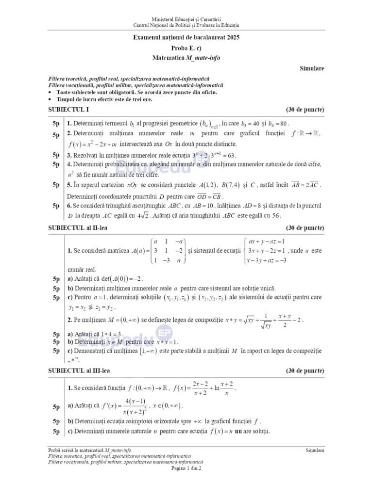 Simulare Bacalaureat 2025: Subiectele la Matematică, proba obligatorie a profilului. Ce au avut ...